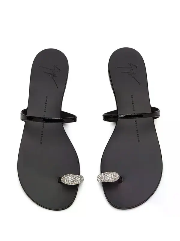 GIUSEPPE ZANOTTI Ring Crystal-embellished Flat Sandals - Black