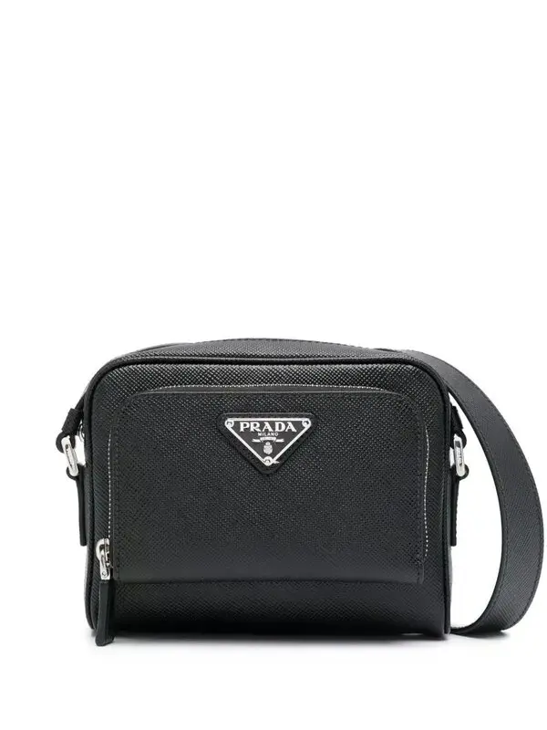Prada Enamel-logo Saffiano Leather Messenger Bag - Black