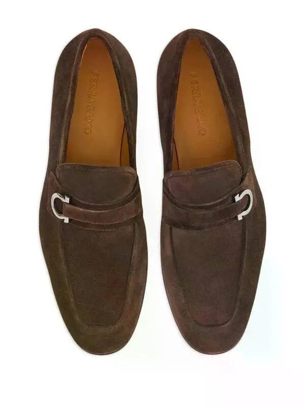 FERRAGAMO Gancini-buckle Leather Loafers - Brown