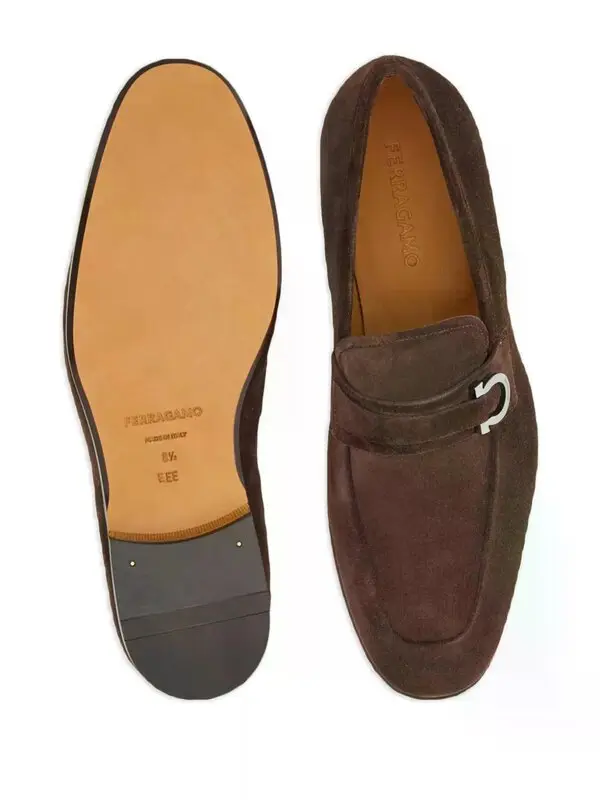 FERRAGAMO Gancini-buckle Leather Loafers - Brown