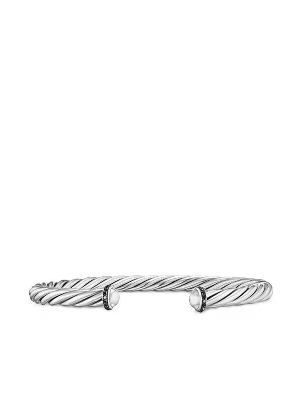 David Yurman Sterling Cable Cuff Bracelet With Black Diamonds - Silver