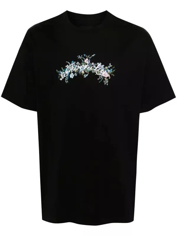 Givenchy T-shirt In Cotton Flowers - Black