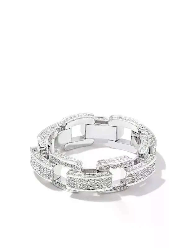 Shay 18k White Gold Diamond Deco Link Ring - Silver