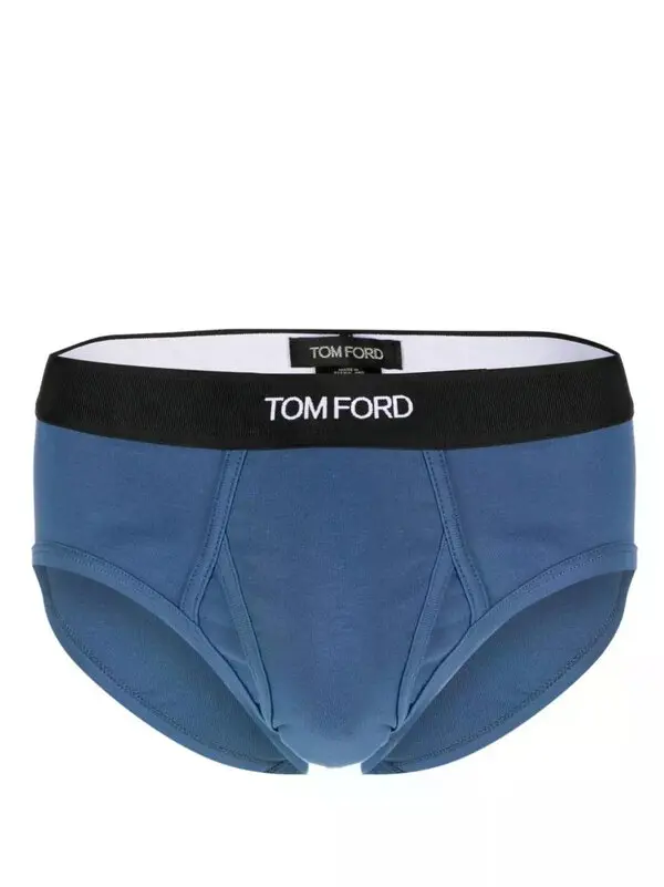 TOM FORD Logo-waist Cotton Briefs - Blue