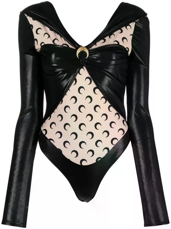 MARINE SERRE Regenerated Laminated Bodysuit - Black
