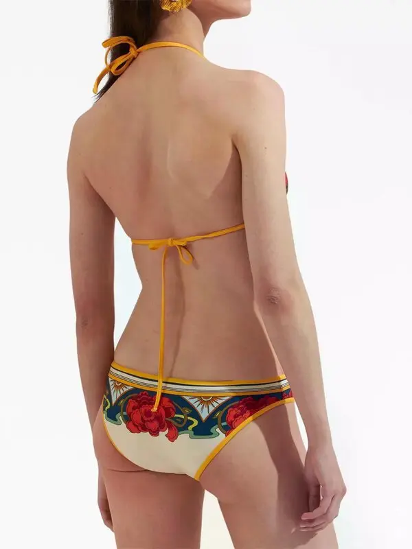 La DoubleJ Tropical-print Bikini Top - Neutrals