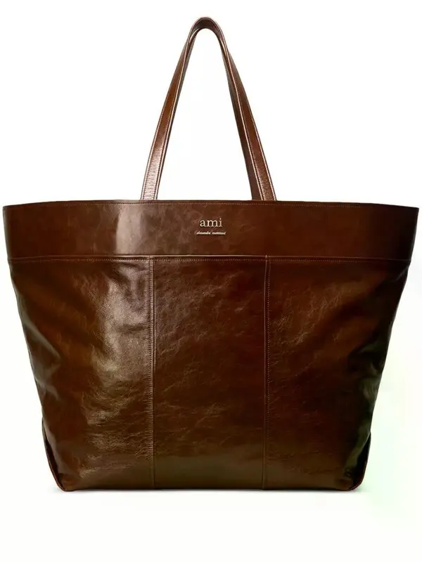 AMI Paris East West Maxi Leather Tote Bag