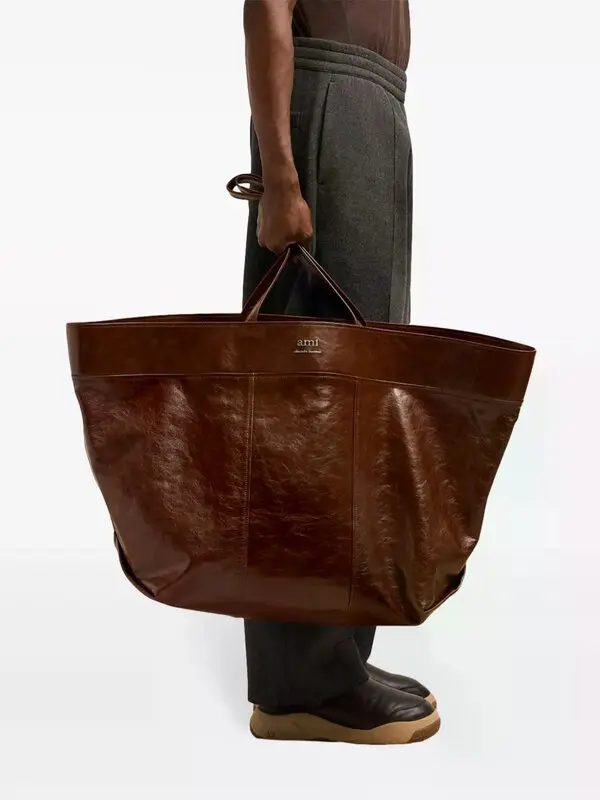 AMI Paris East West Maxi Leather Tote Bag