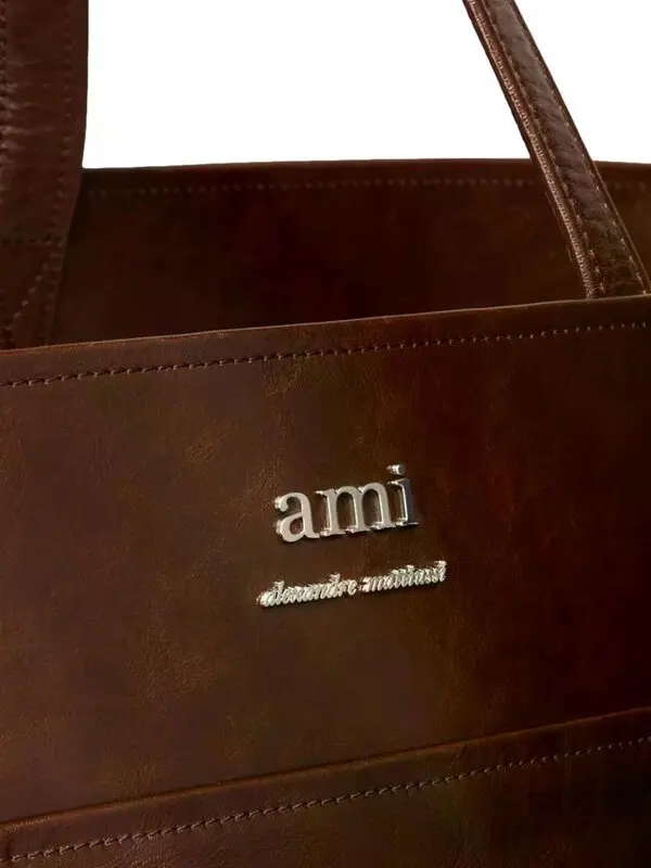 AMI Paris East West Maxi Leather Tote Bag