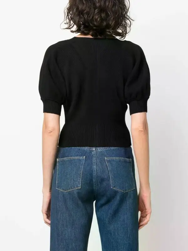 Ulla Johnson Eila Ribbed V-neck Top - Black