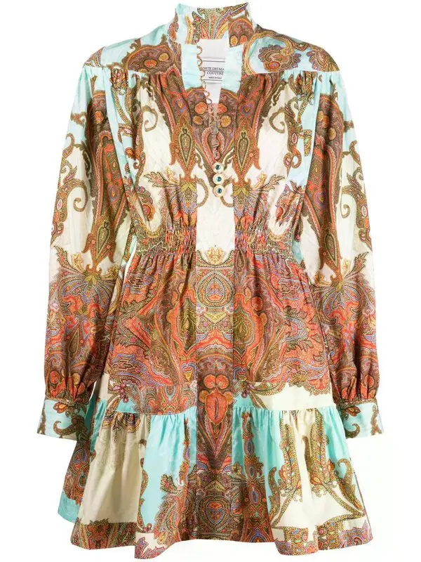 FORTE DEI MARMI COUTURE Paisley-print Long-sleeve Cotton Dress - Blue