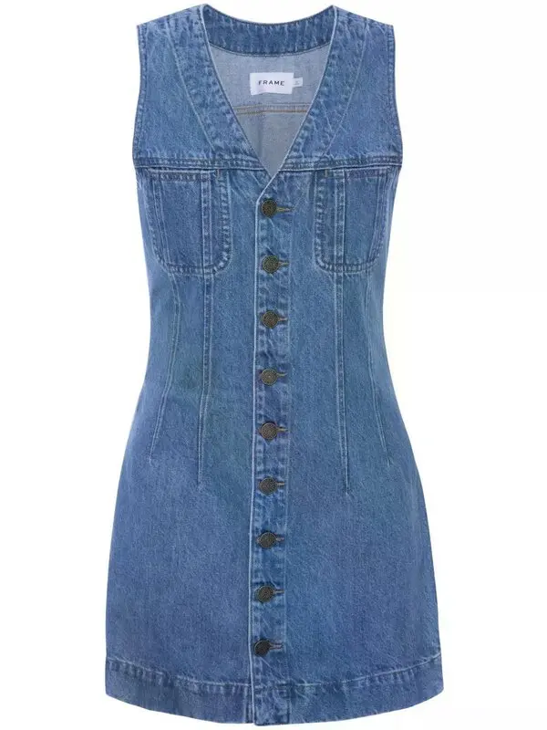 FRAME Sleeveless Trucker Denim Mini Dress - Blue