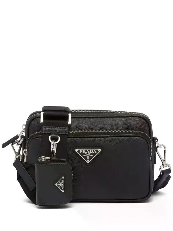 Prada Saffiano Leather Shoulder Bag With Detachable Pouch - Black