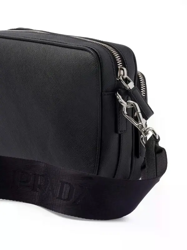 Prada Saffiano Leather Shoulder Bag With Detachable Pouch - Black