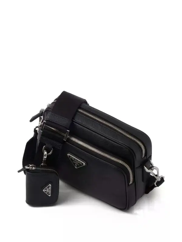 Prada Saffiano Leather Shoulder Bag With Detachable Pouch - Black