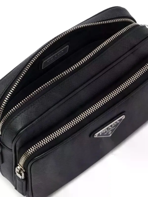 Prada Saffiano Leather Shoulder Bag With Detachable Pouch - Black