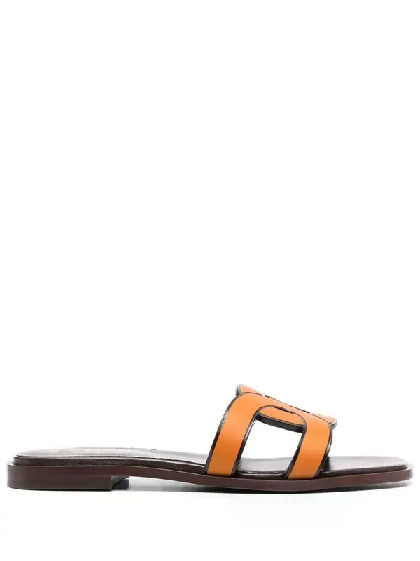 TOD'S Leather Logo Strap Sandals - Orange