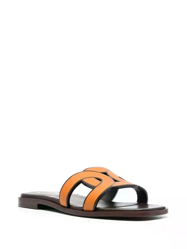 TOD'S Leather Logo Strap Sandals - Orange