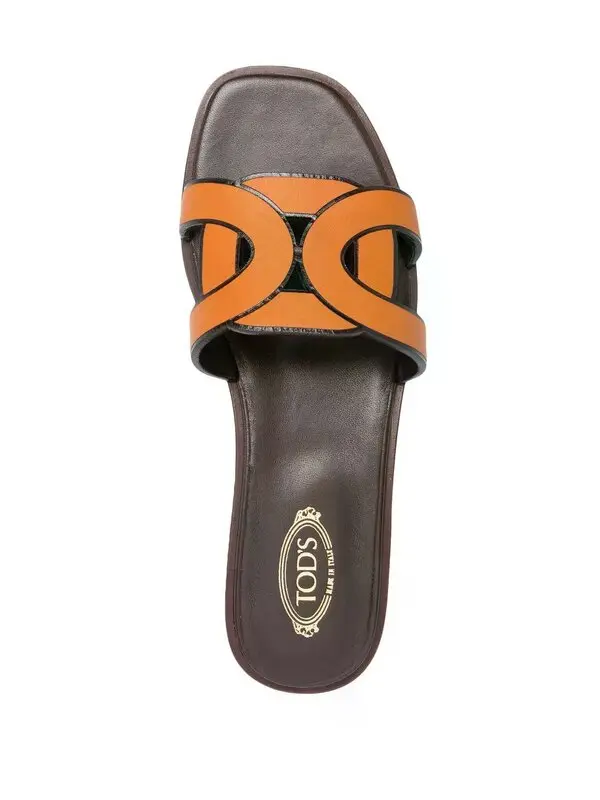TOD'S Leather Logo Strap Sandals - Orange