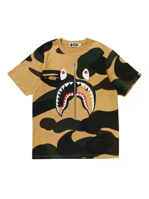 A BATHING APE Shark Attack Camouflage T-shirt - Yellow