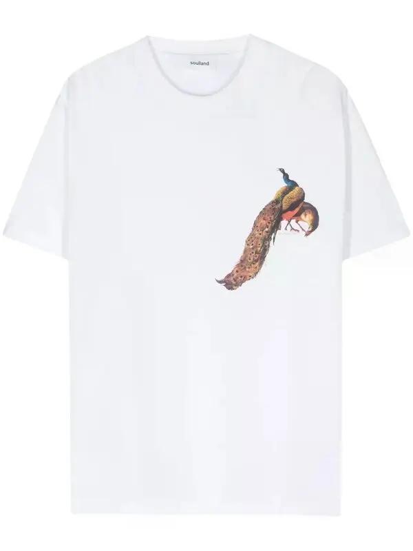 SOULLAND Kai Peacock Organic Cotton T-shirt - White