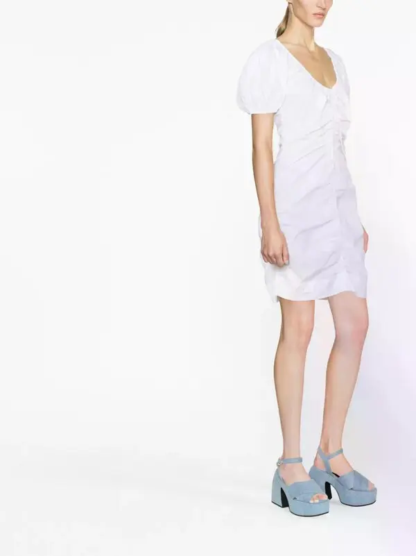 GANNI Ruched Puff-sleeve Minidress