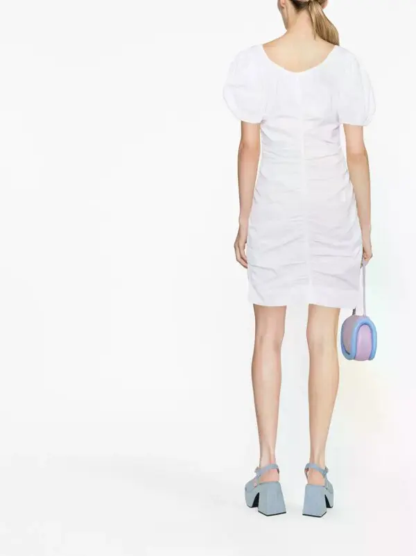GANNI Ruched Puff-sleeve Minidress