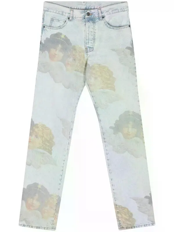 Fiorucci Angel-print Mid-rise Straight Jeans