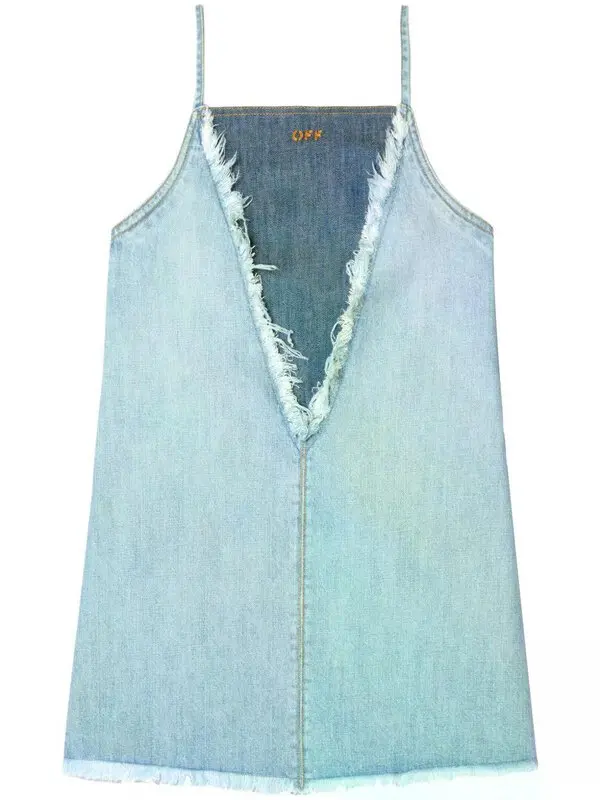 Off-White Frayed Denim Mini Dress - Blue