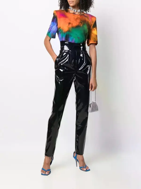 Philipp Plein High-waisted Long Latex Trousers - Black