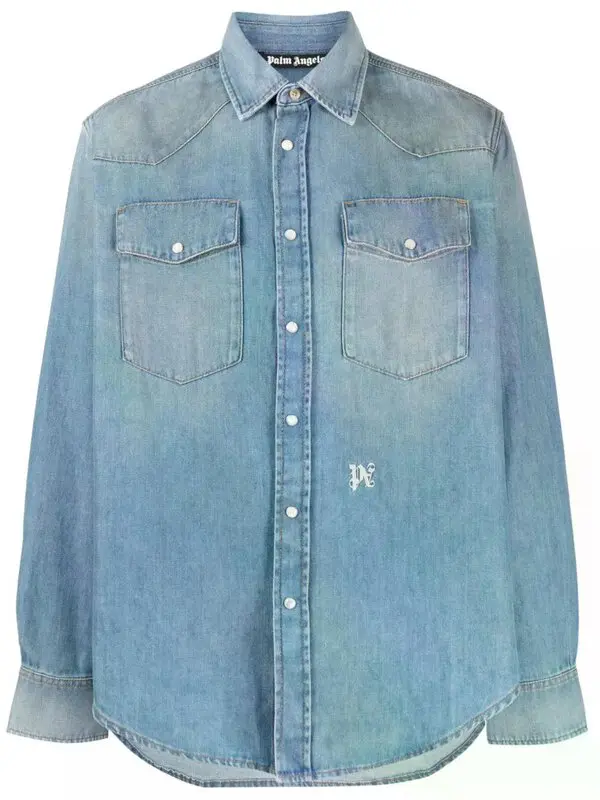 Palm Angels Monogram-embroidered Denim Shirt