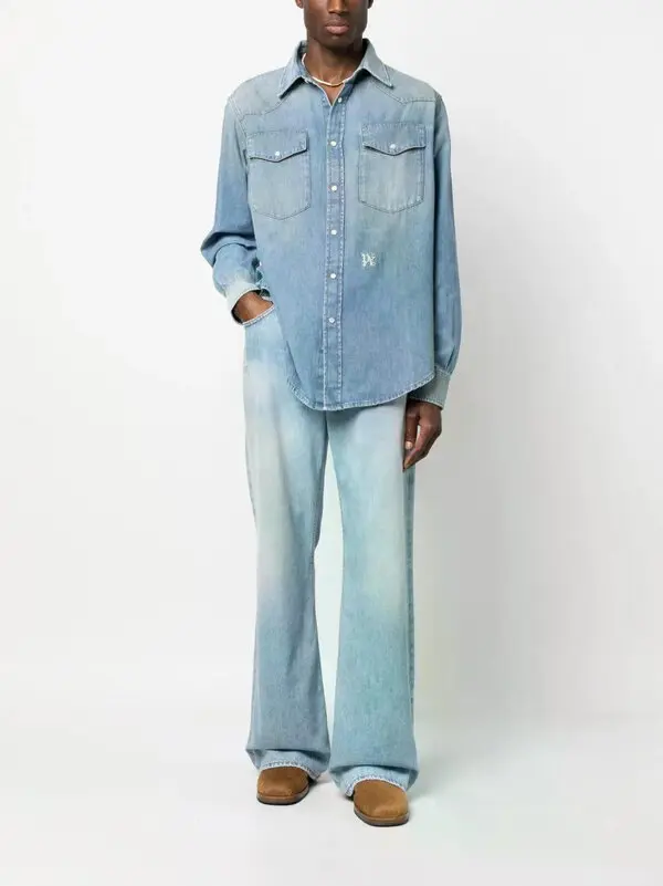 Palm Angels Monogram-embroidered Denim Shirt