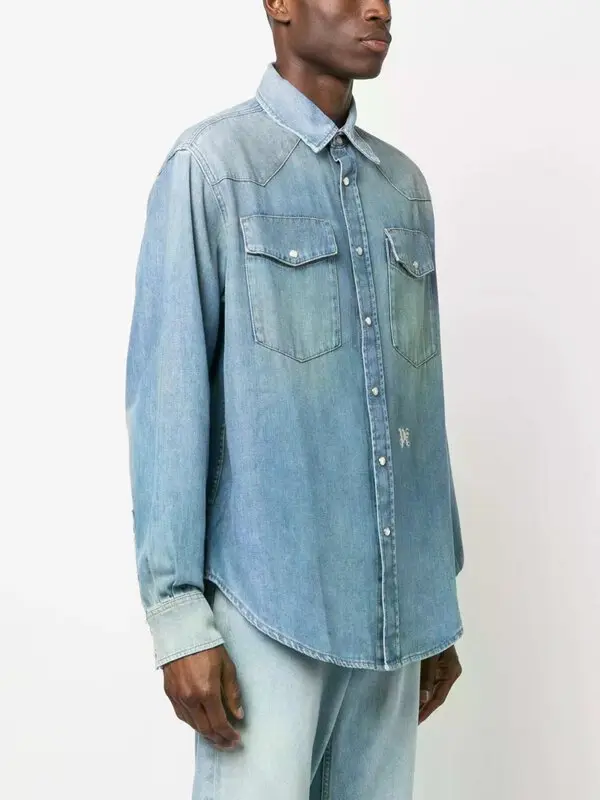 Palm Angels Monogram-embroidered Denim Shirt