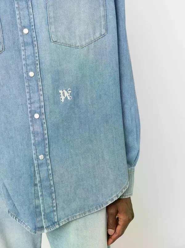 Palm Angels Monogram-embroidered Denim Shirt