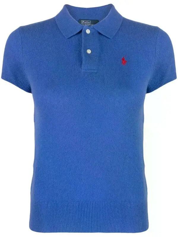 Ralph Lauren Polo Pony Cashmere Polo Top - Blue