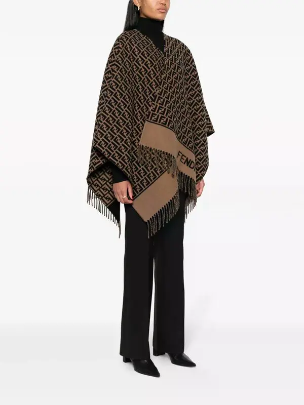 Fendi Ff-logo Print Virgin Wool-cashmere Blend Poncho