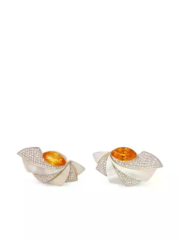 ANANYA 18k White Gold Mogra Multi-stone Earrings - Orange