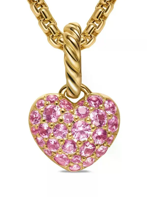 David Yurman 18k Yellow Petite Pavé Sapphire Heart Necklace