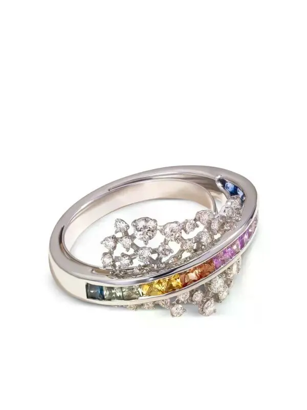 ANANYA 18k White Gold Diamond And Sapphire Ring - Silver