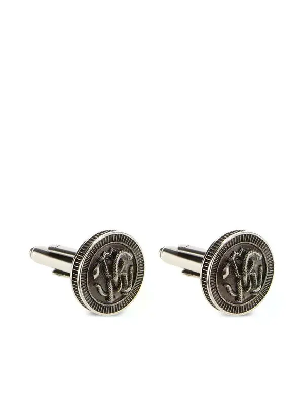 Roberto Cavalli Mirror Snake-embossed Cufflinks