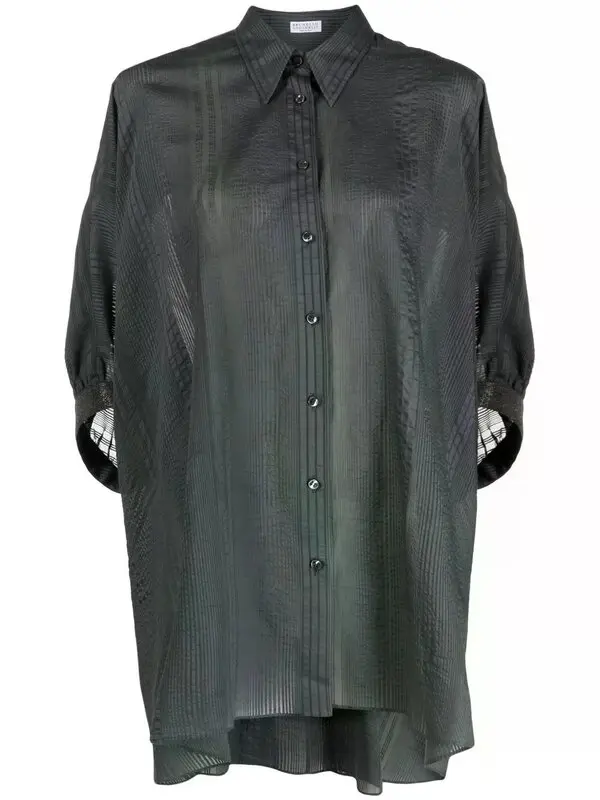 Brunello Cucinelli Striped Half-sleeve Draped Shirt