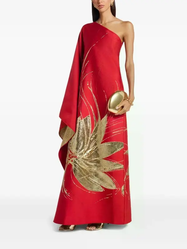 TALLER MARMO Floral-print One-shoulder Gown