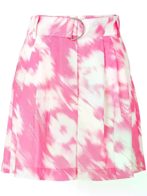 MSGM Painterly-print Belted Shorts - Pink
