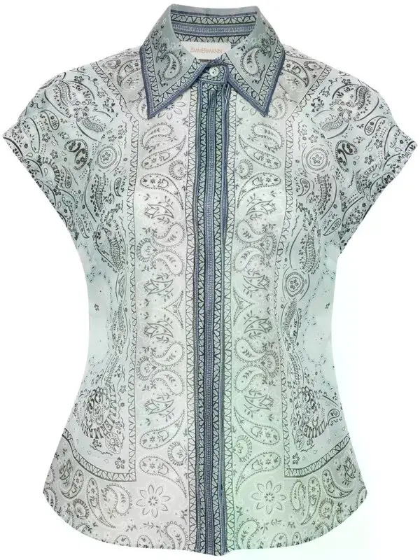 Zimmermann Matchmaker Short Sleeve Blouse - Blue