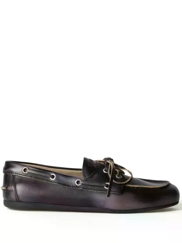 Miu Miu Bleached-effect Deck Leather Loafers - Black