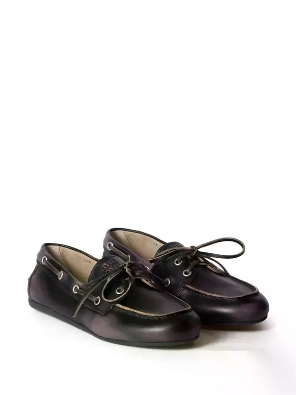 Miu Miu Bleached-effect Deck Leather Loafers - Black