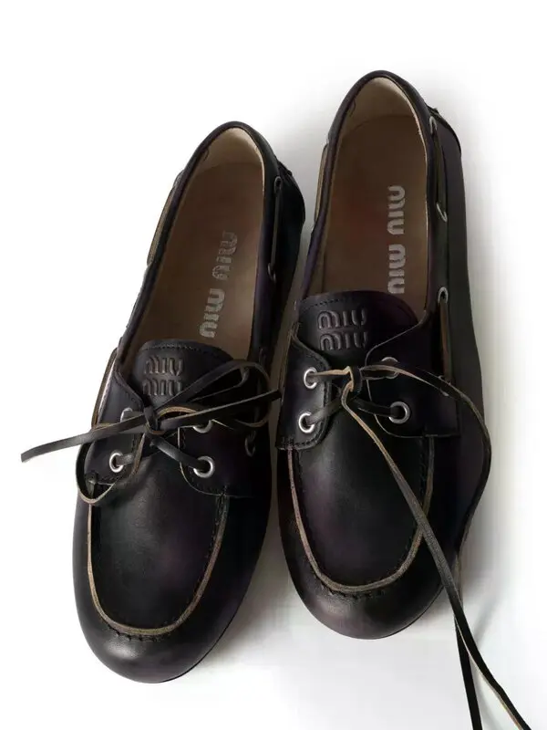 Miu Miu Bleached-effect Deck Leather Loafers - Black