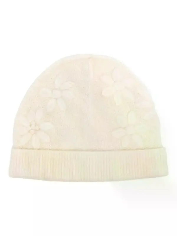 ONEFIFTEEN Floral-embroidered Knit Beanie - White