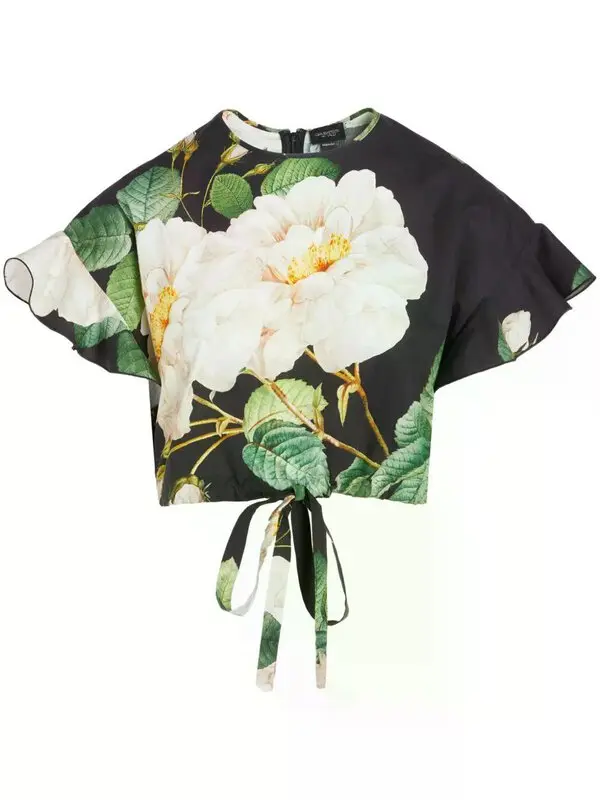 Giambattista Valli Giant Bloom Cropped Blouse