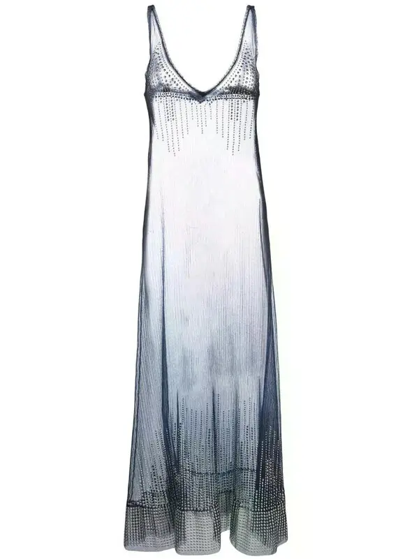 Rabanne Stud-detailed Sheer Long Dress - Blue